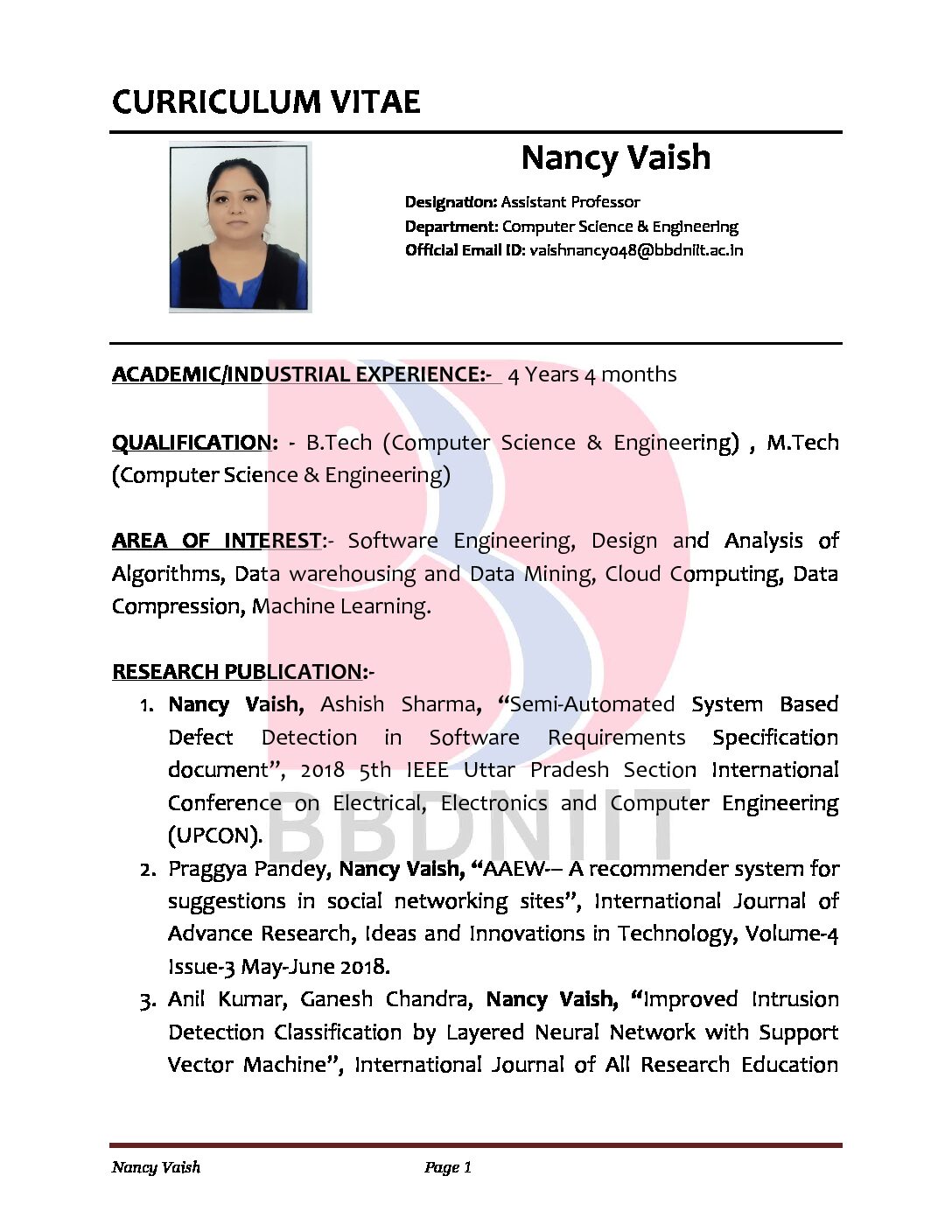 nancy-vaish-cv | BBDNIIT